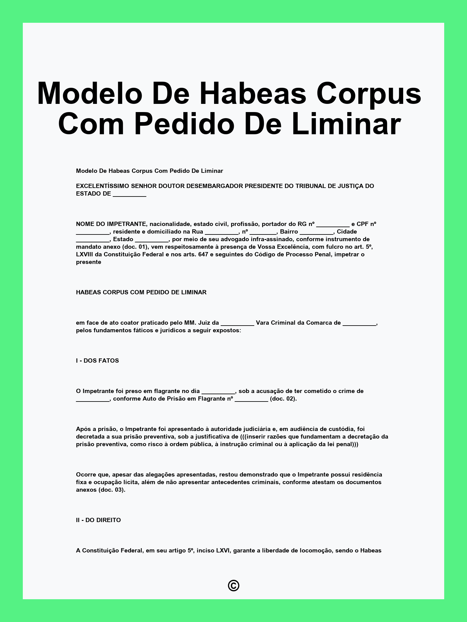 Modelo De Habeas Corpus Com Pedido De Liminar