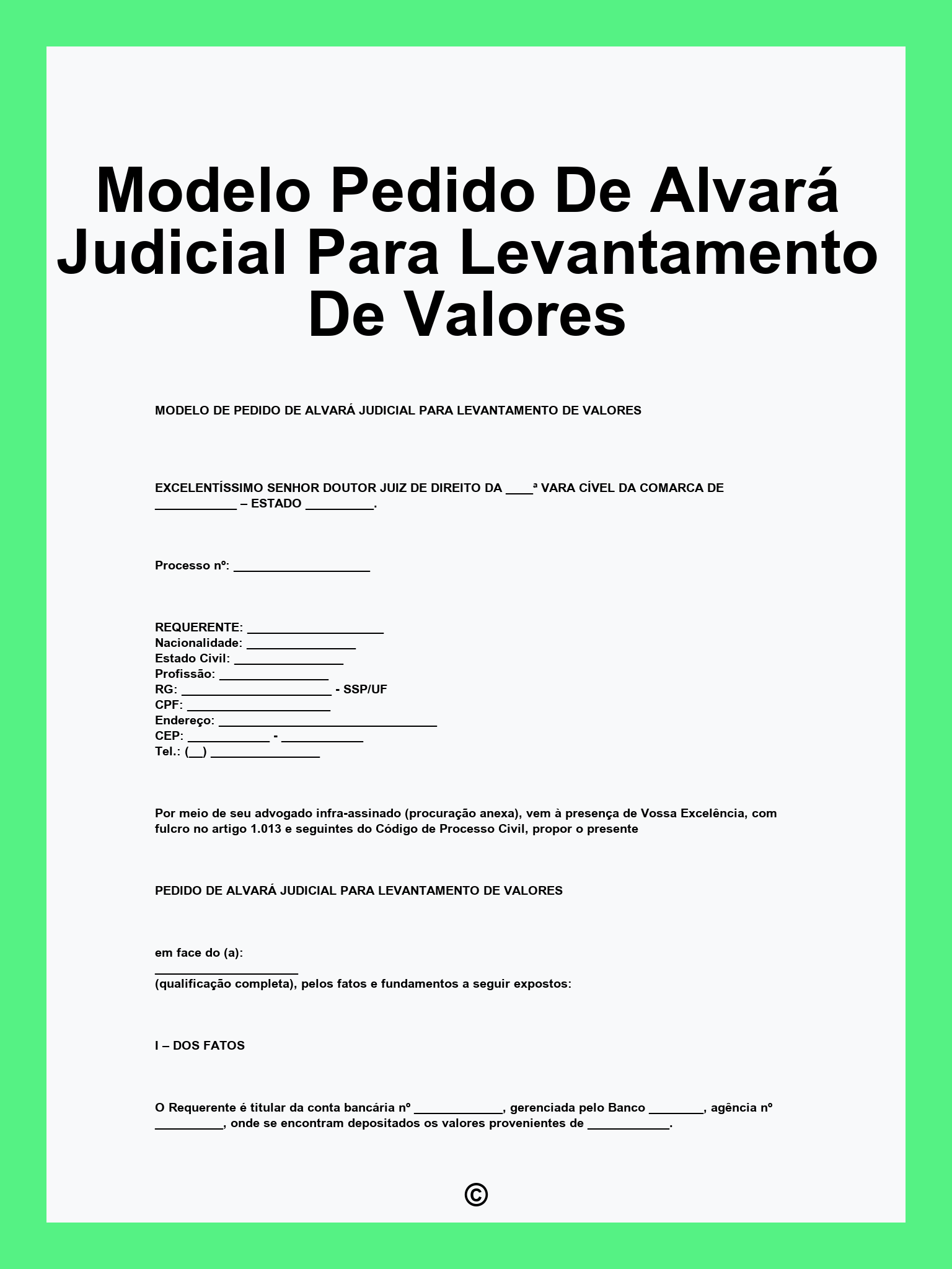 Modelo Pedido De Alvará Judicial Para Levantamento De Valores